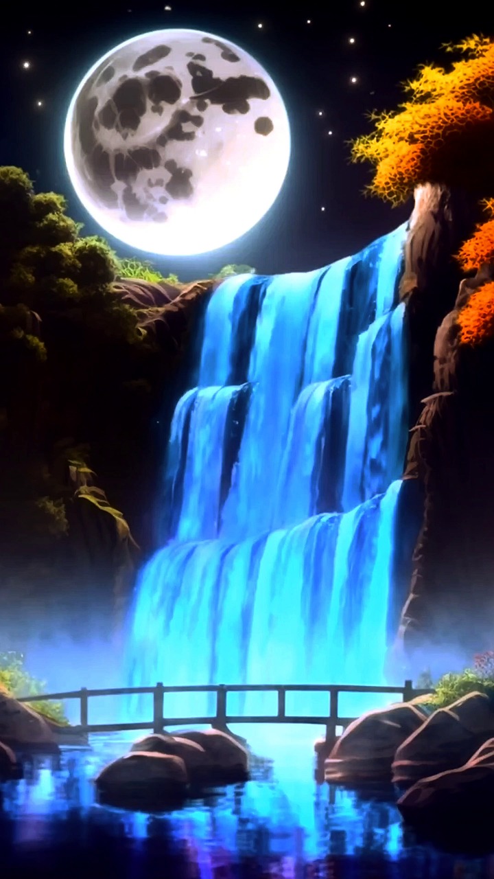 Waterfall, Moonlight, Moon. Free Stock Video - Pixabay