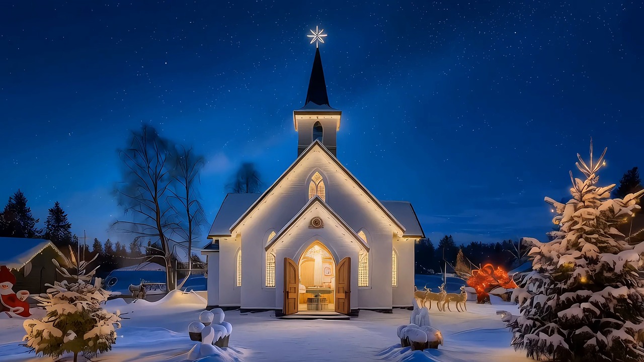 Winter Christmas Church, Snowy Christmas Night Scene, Winter Festival ...