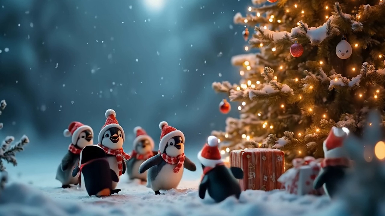 Christmas Penguins, Christmas Tree, Christmas Presents. Free Stock ...