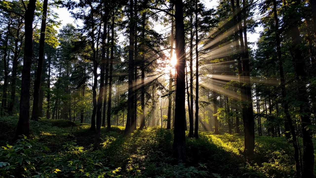 Sunlight Through Trees, Forest Sunlight, Golden Rays. Free Stock Video ...
