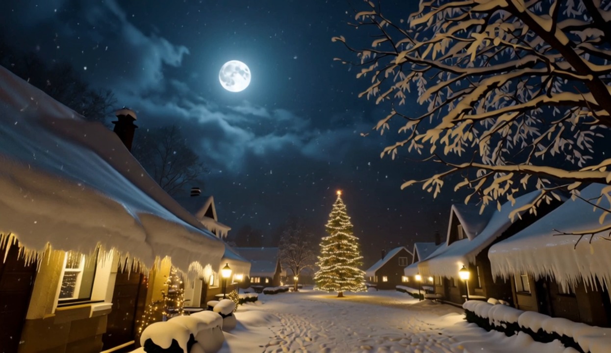 Winter Night Scene, Nighttime Winter, Snow Falling. Free Stock Video ...