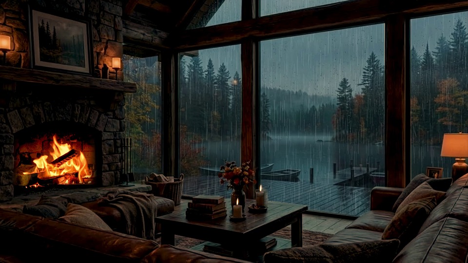 Cozy Cabin, Rain Sounds, Fireplace Sounds. Free Stock Video - Pixabay